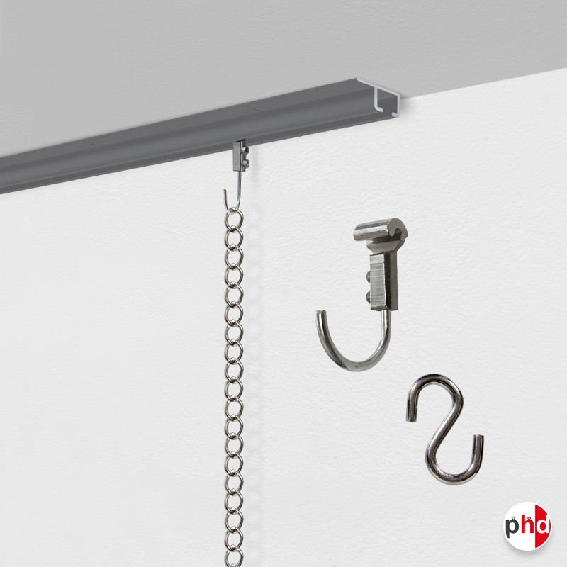 U Rail Chain Hanging System | Ceiling Picture Rail & Chains, Complete